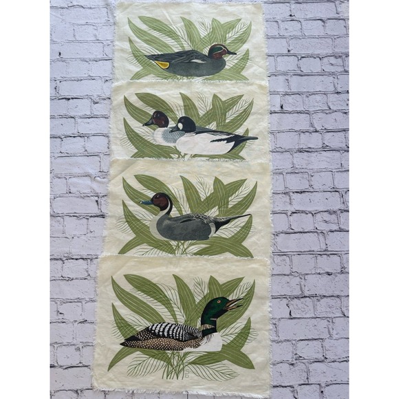 Dining | Vintage Set Of 4 Mallard Ducks Printed Linen Placemats Signed ...